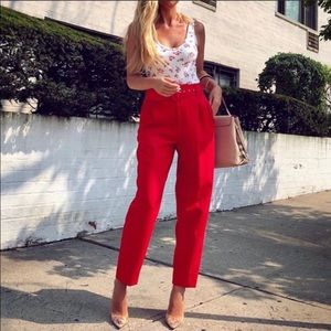 Zara | Pants & Jumpsuits | Zara High Waisted Red Pants With Belt | Poshmark